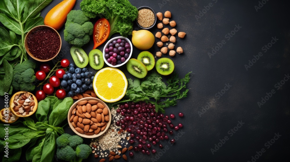 Vegan diet food. Selection of rich fiber sources vegan food. Foods high ...