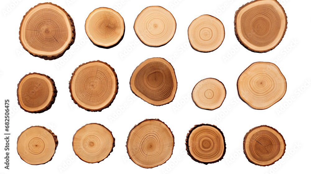 a round slab of wood in a top view, isolated and transparent PNG in a ...