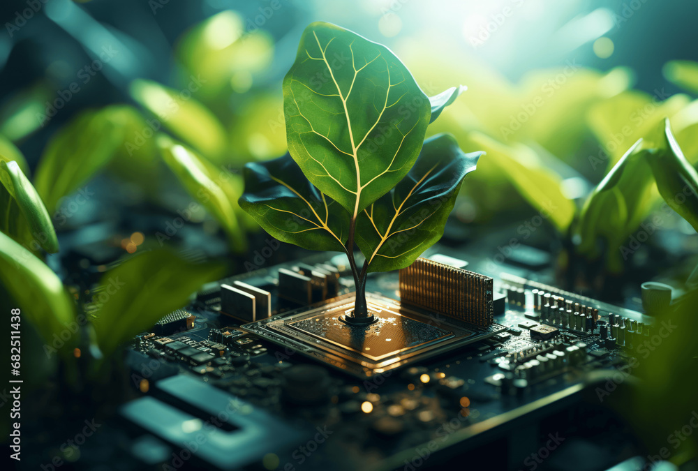 Foto de the idea of a digital plant growing into an electronic circuit ...