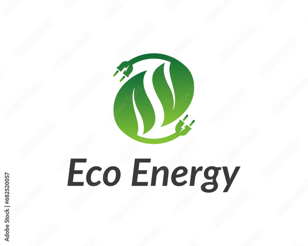 Renewable Green Energy Logo Design. Leaves With Lightning Symbol. Eco ...