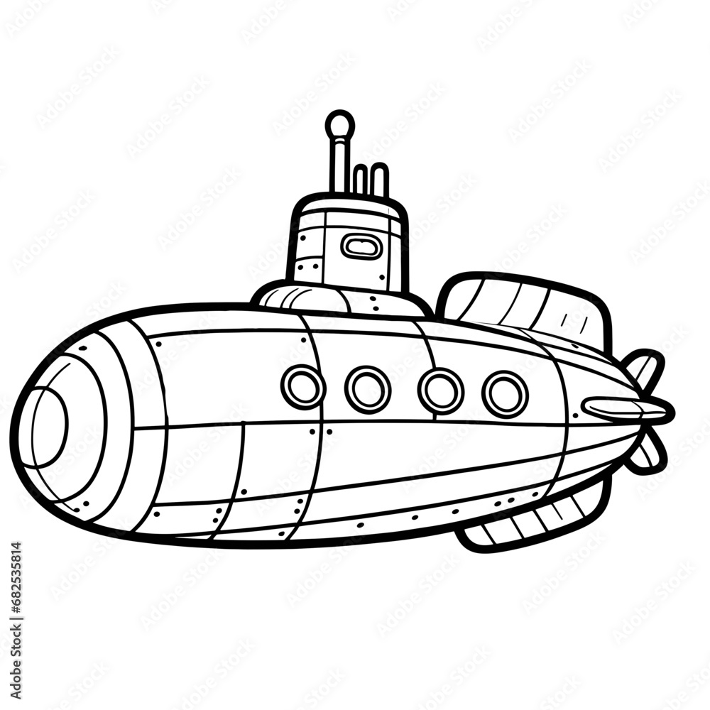 Submarine sub ship underwater vehicle, ocean themed, coloring book page ...