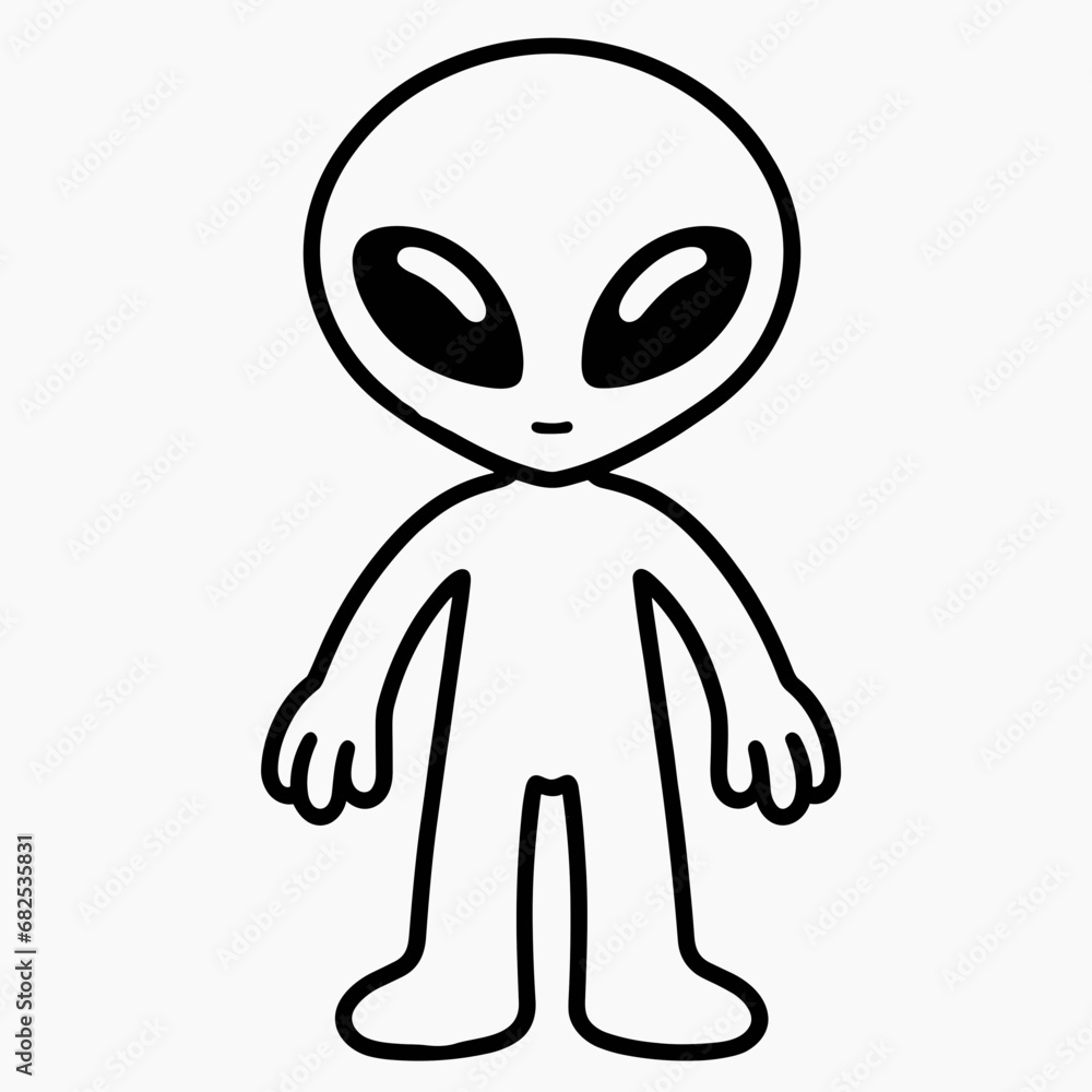 Alien with big eyes, space sci-fi themed, coloring book page, coloring ...