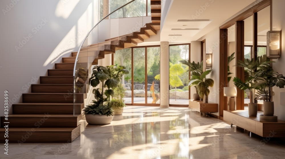 Entrance Hall or Hallway of Luxury Rich House with Staircase. Interior ...