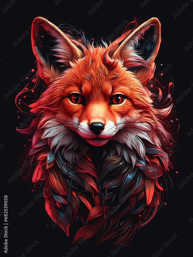 Colorful portrait of a red fox on a black background. Vector ...