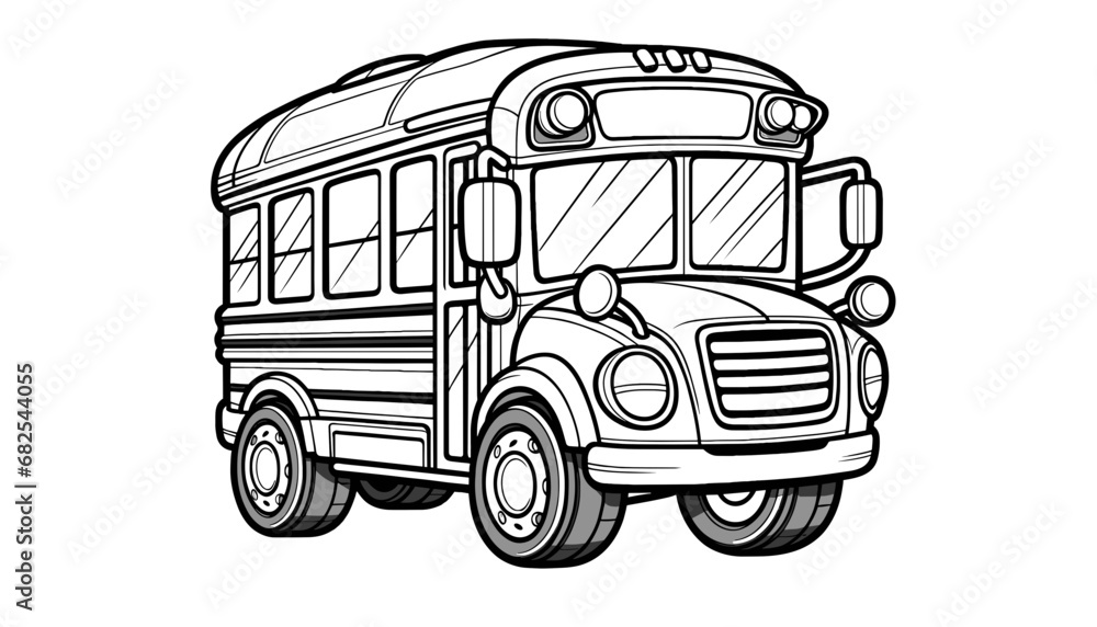 School bus, learning, vehicle theme, coloring book page, coloring book ...