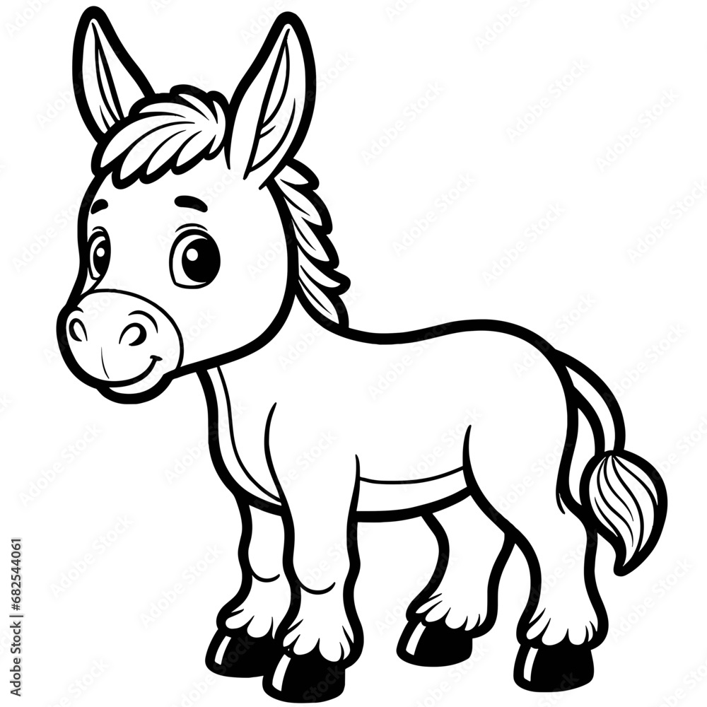 Smling donkey burro, mexican zoo safari themed, coloring book page ...