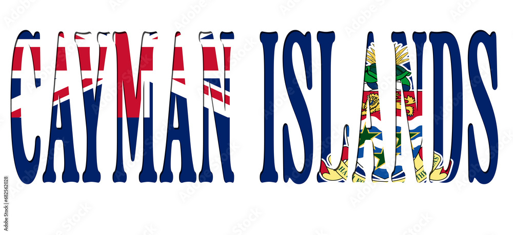 3d design illustration of the name of Cayman Islands. Filling letters ...