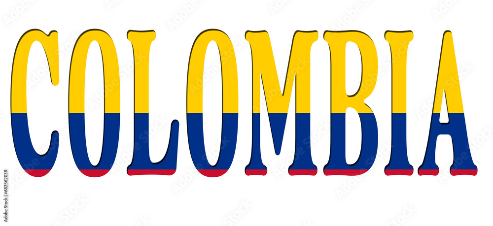 3d design illustration of the name of Colombia. Filling letters with ...