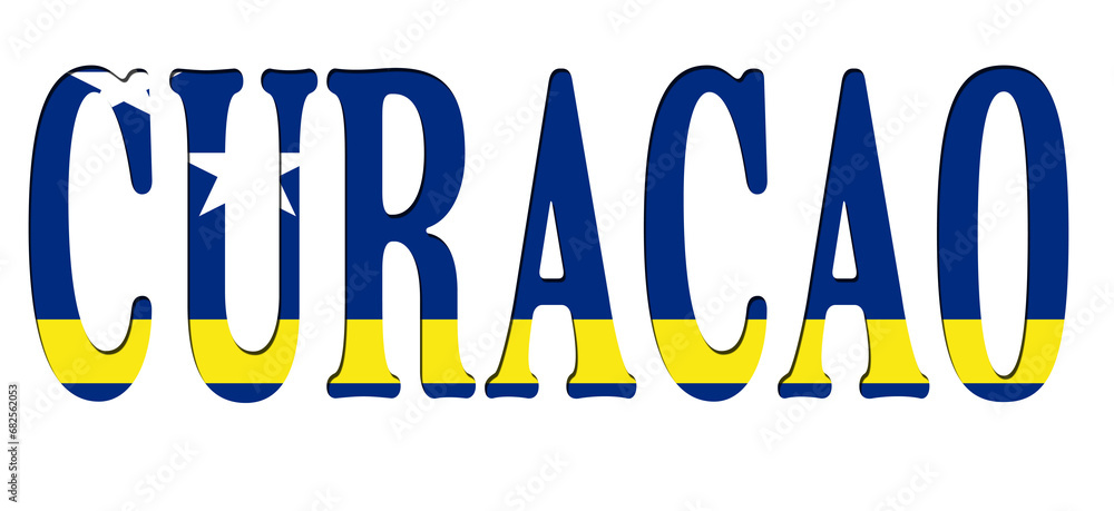 3d design illustration of the name of Curaçao. Filling letters with the ...