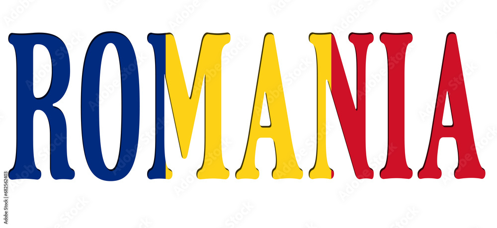 3d design illustration of the name of Romania. Filling letters with the ...
