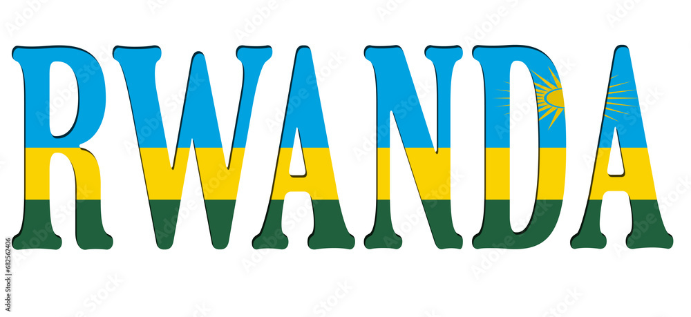 3d design illustration of the name of Rwanda. Filling letters with the ...