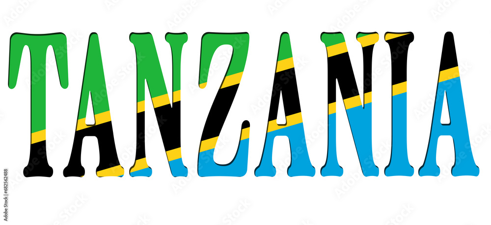 3d design illustration of the name of Tanzania. Filling letters with ...