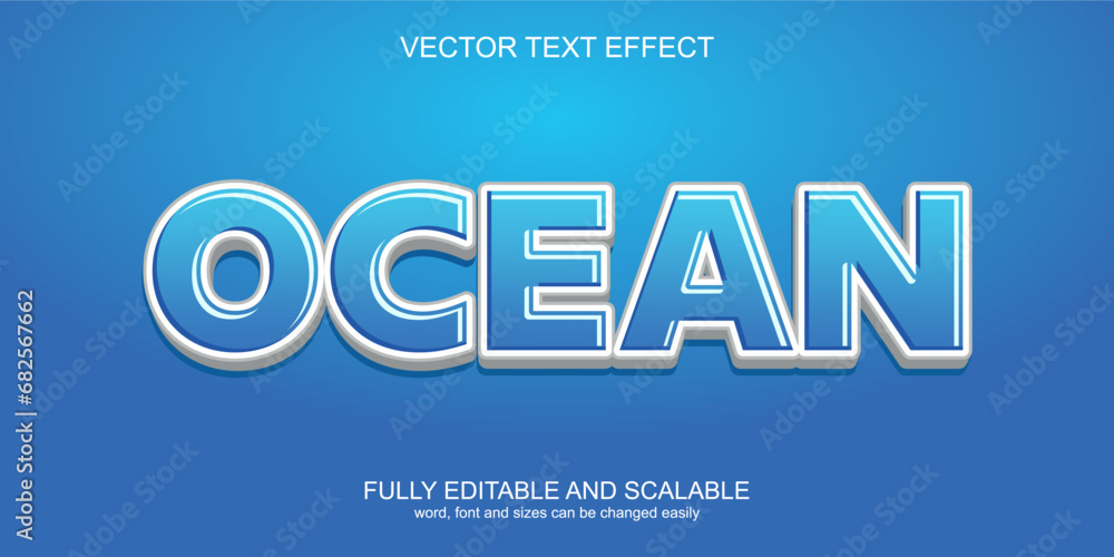 3D TEXT EFFECT OCEAN BLUE FONT VECTOR EDITABLE Stock Vector | Adobe Stock