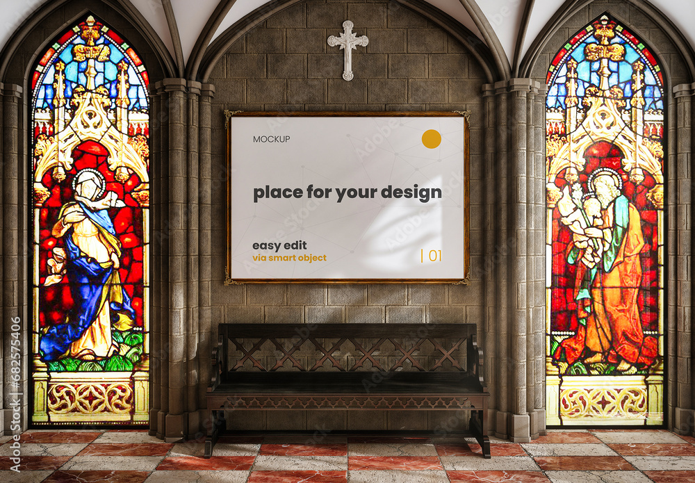 Church Vitreaux Horizontal Frame Picture Mockup Stock Template | Adobe ...