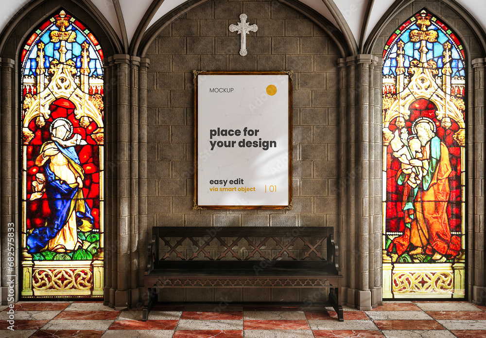 Church Vitreaux Vertical Frame Picture Mockup Stock Template | Adobe Stock