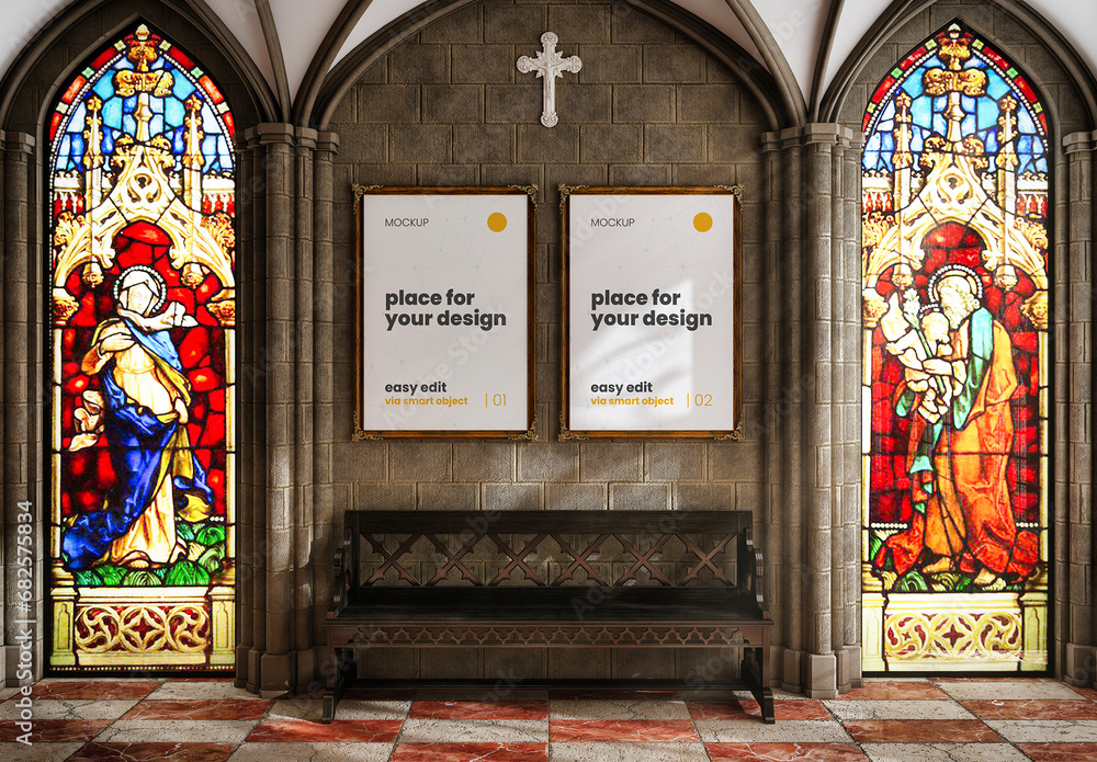 Church Vitreaux Verticals Frames Pictures Mockup Stock Template | Adobe ...
