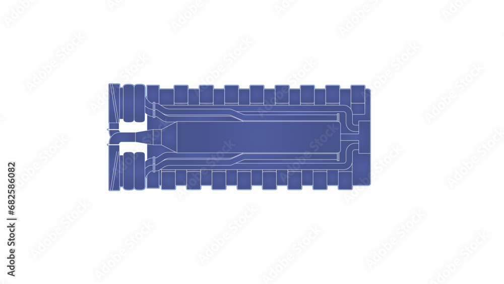 Reciprocating internal combustion engine blueprint, drawing showing a ...