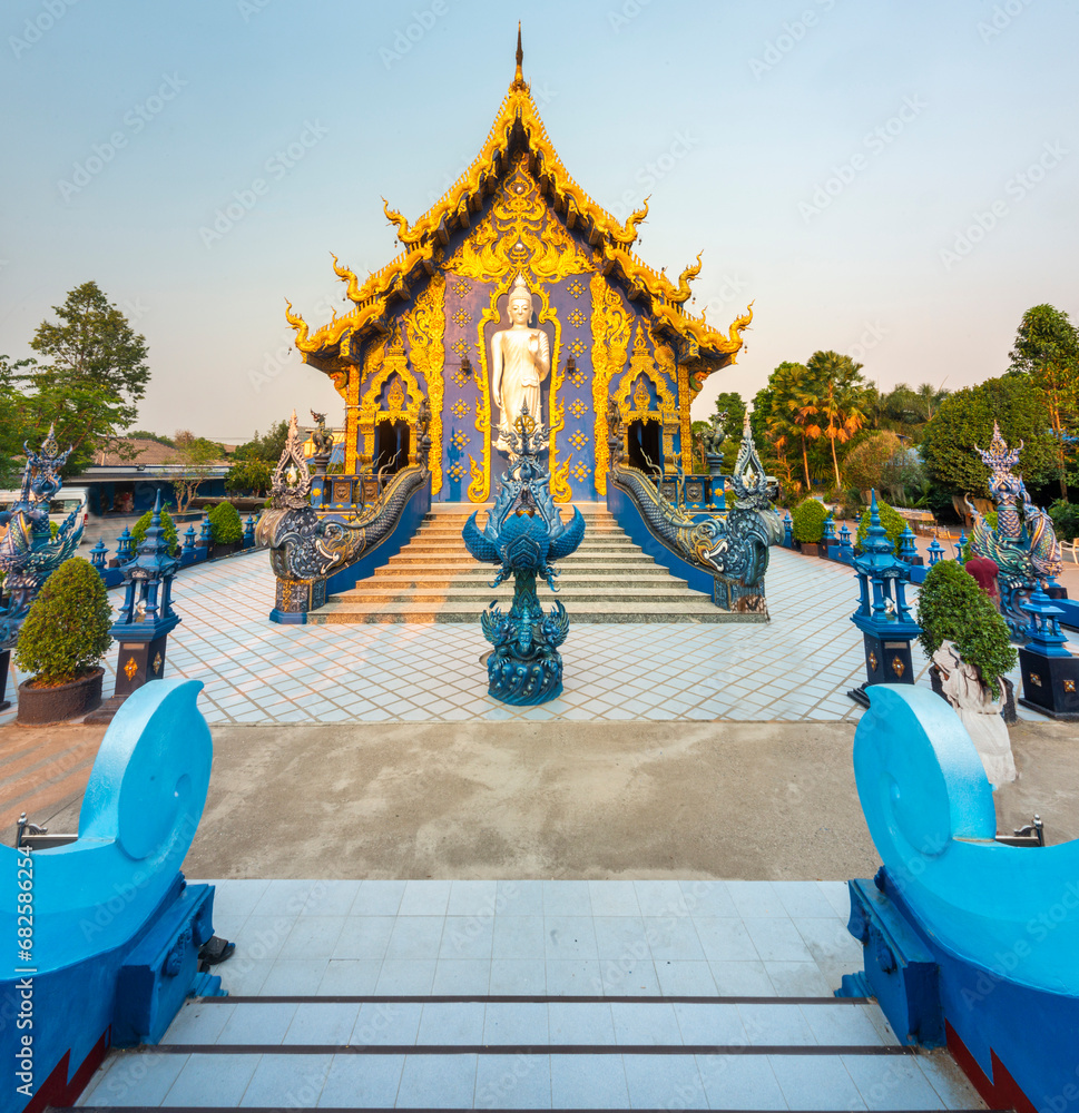 Wat Rong Suea Ten, also known as the Blue Temple,exterior view,Chiang ...