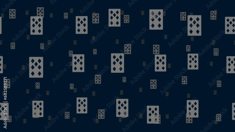 Seven of diamonds playing cards float horizontally from left to right ...