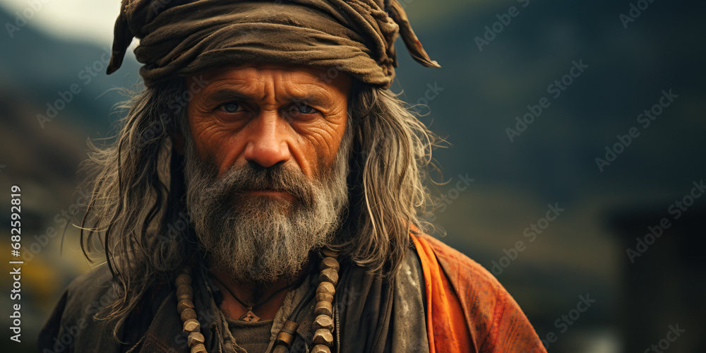 Folklore historian story teller in nomad robes portrait. Concept of ...