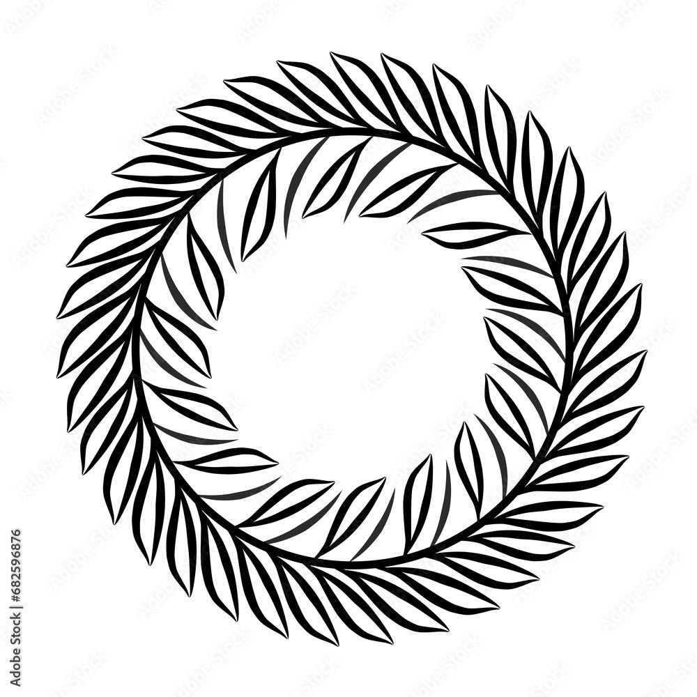 round leaves frame with leaf vector outline black and white Stock ...