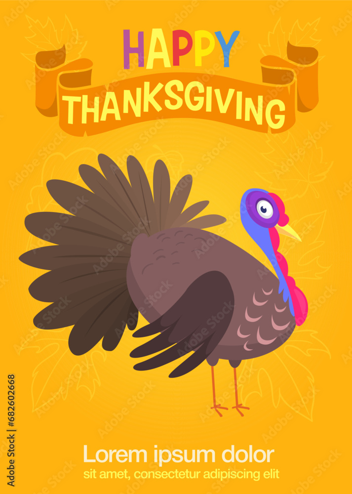 Cartoon happy cute thanksgiving turkey bird. Vector illustration ...