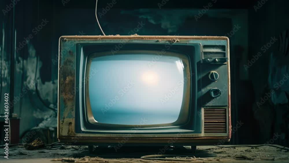An ancient cathode tube TV dented and decomposed without a working ...