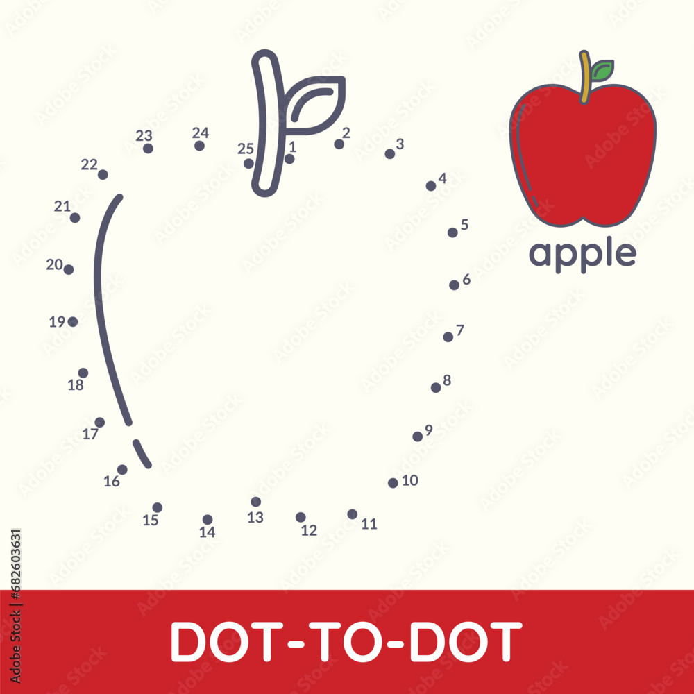 Connect dot to dot fun game cartoon apple exercise. Coloring ...