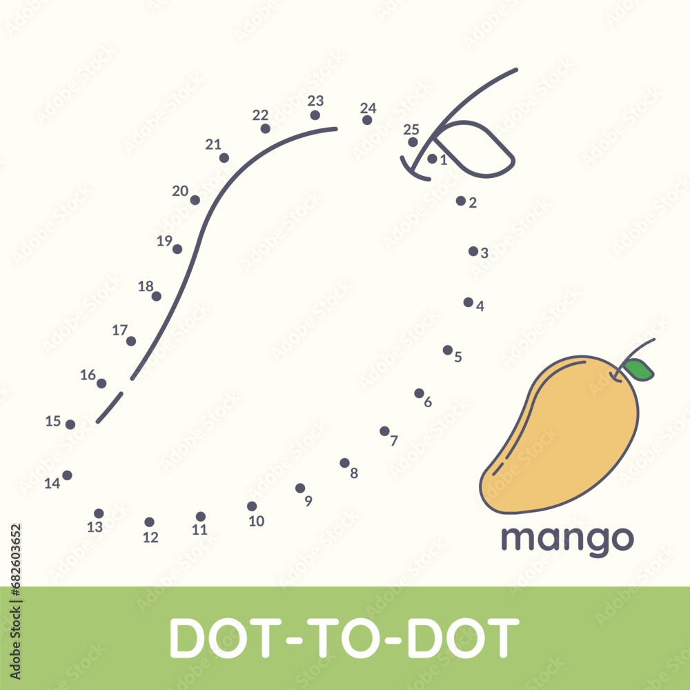 Connect dot to dot fun game cartoon mango exercise. Coloring ...