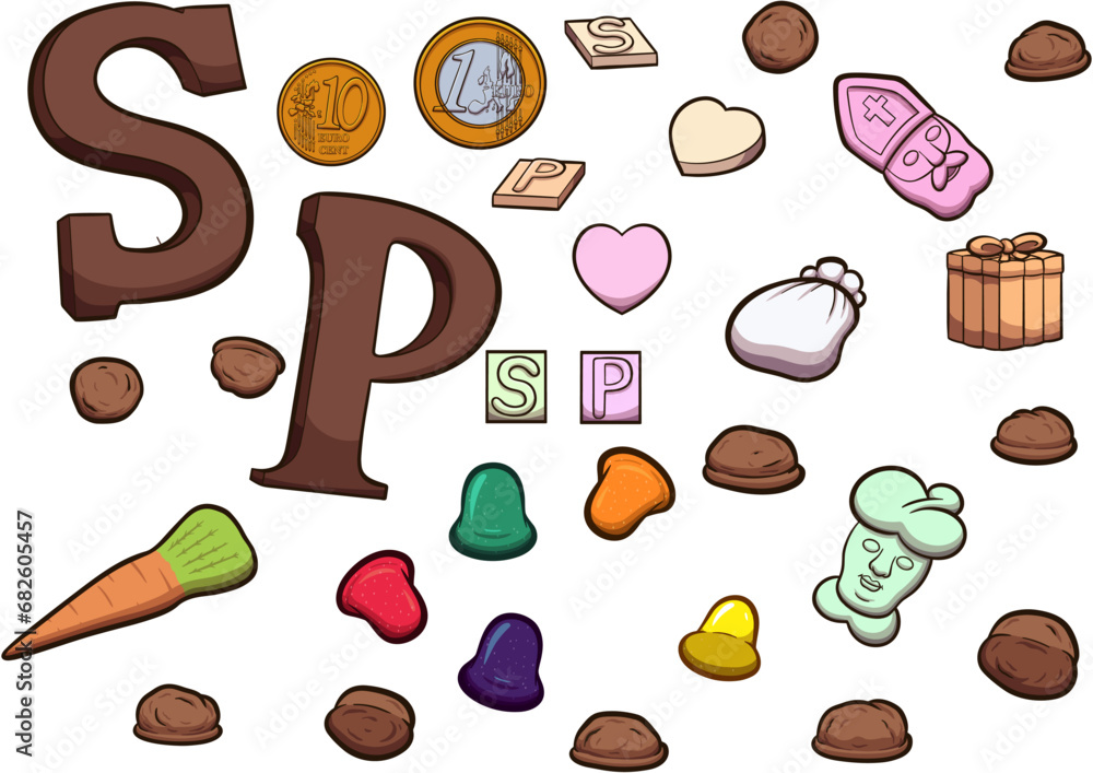 Cartoon Saint Nicholas Candy Set. Vector clip art illustration with ...