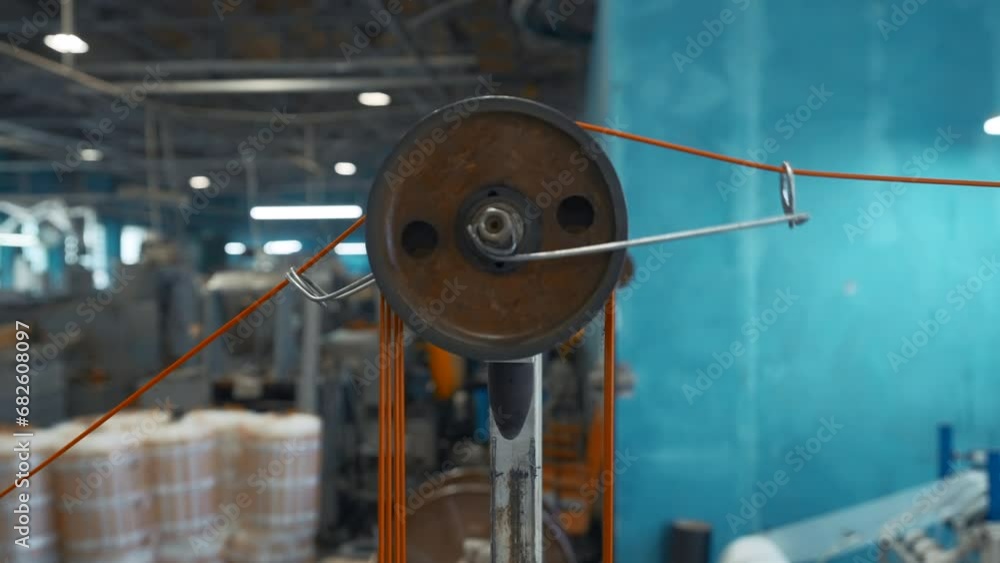 Industrial machine with rotating coils and wire. Creative. System with ...