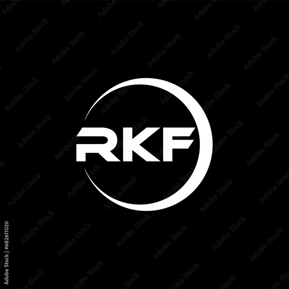 RKF letter logo design with black background in illustrator, cube logo ...