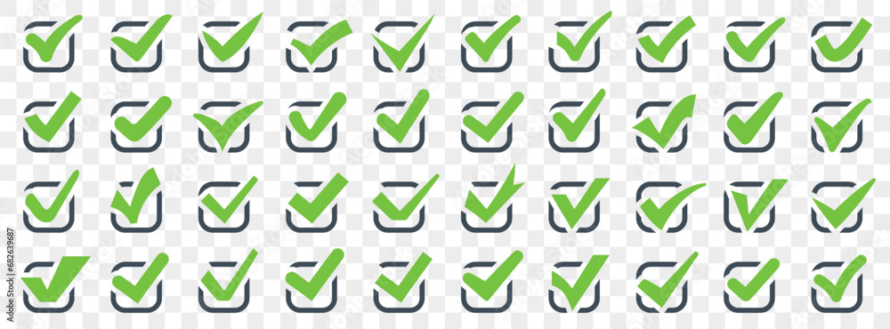Vecteur Stock Tick icons. Set of check mark icon on a transparent background. Green check mark ...