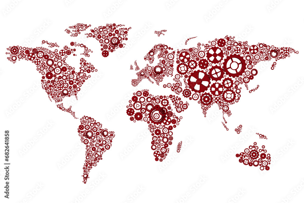 Digital png illustration of world map of cogs on transparent background ...
