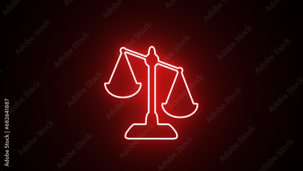 Glowing scales icon. Balance scale sign. neon line Scales of justice ...