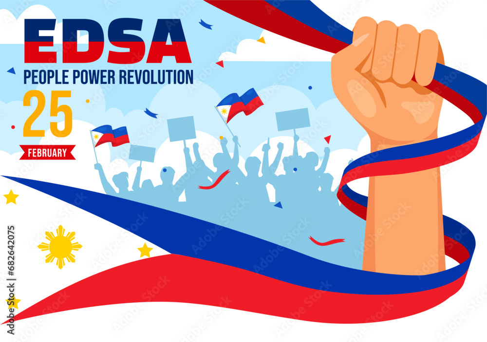 Edsa People Power Revolution Anniversary of Philippine Vector ...
