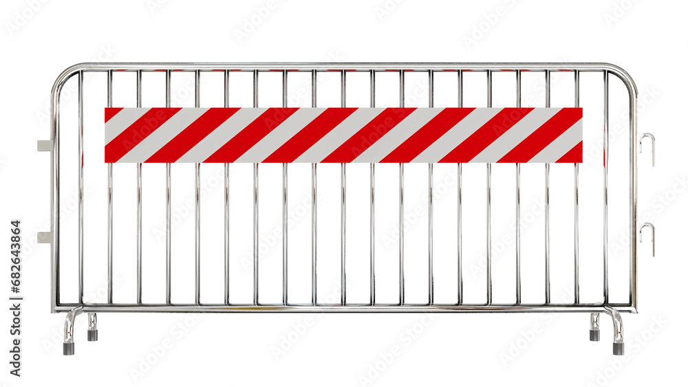 Isolated on a transparent background, a crowd control metal barrier is ...