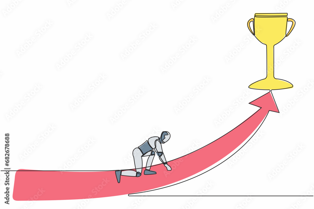 Continuous one line drawing of robot get ready to sprint run and get ...