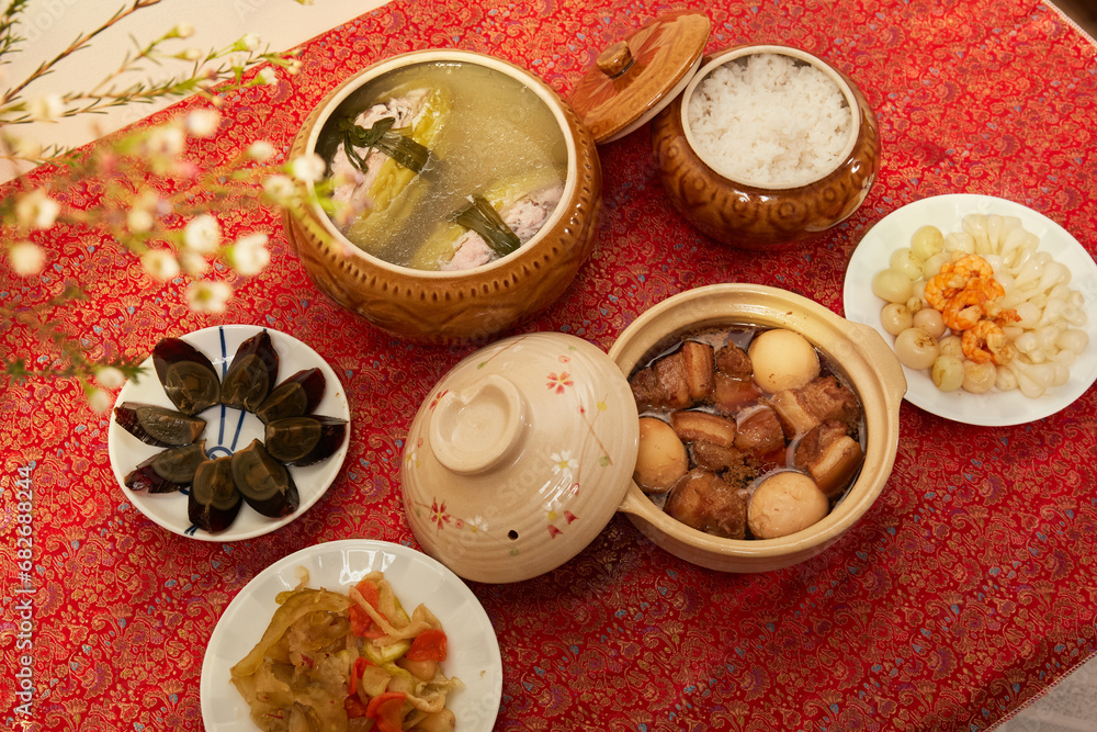 Family dinning table of Tet holiday or Lunar New Year with traditional ...