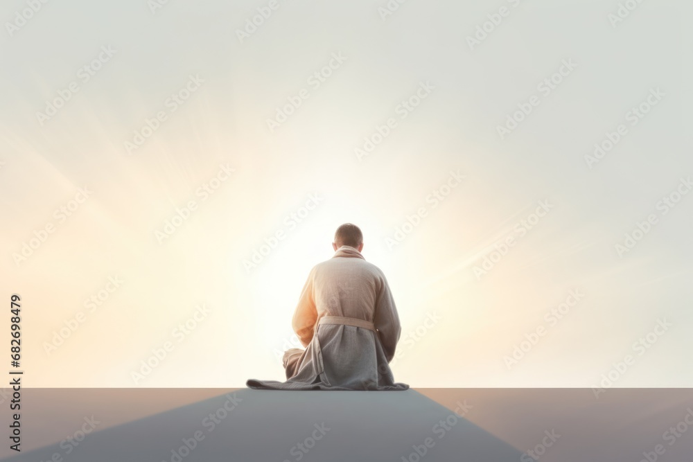 Christian prayer. Man on his knees praying on sunset background ...