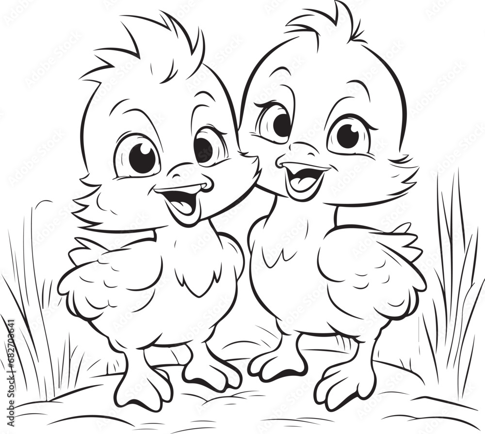 cheerful chicks hand drawn coloring page for kids Stock Vector | Adobe ...