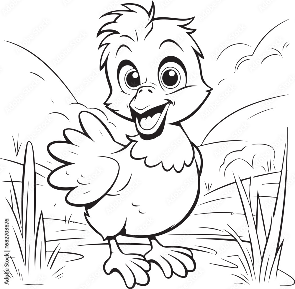 cheerful chicks hand drawn coloring page for kids Stock Vector | Adobe ...