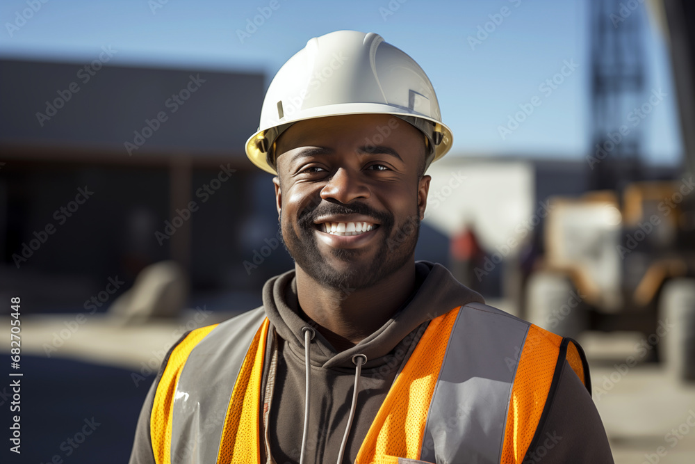 Smiling men bricklayer in work clothes on a construction site. Mason at ...