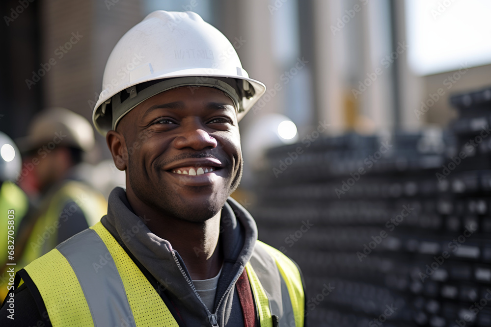 Smiling men bricklayer in work clothes on a construction site. Mason at ...