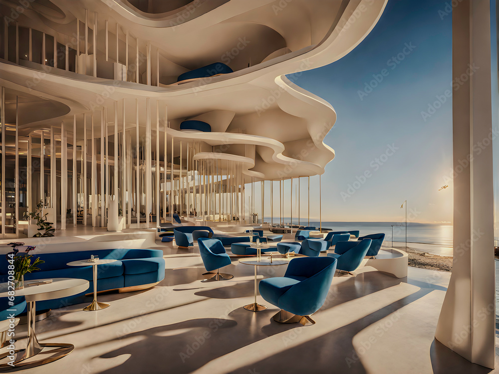 Luxury and opulence beach club / beach restaurant / beach bar in a rich ...