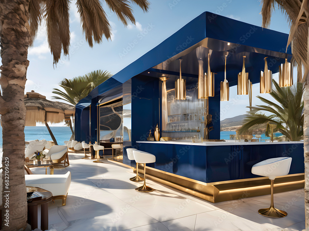 Luxury and opulence beach club / beach restaurant / beach bar in a rich ...