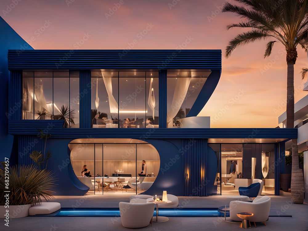 Luxury and opulence beach club / beach restaurant / beach bar in a rich ...