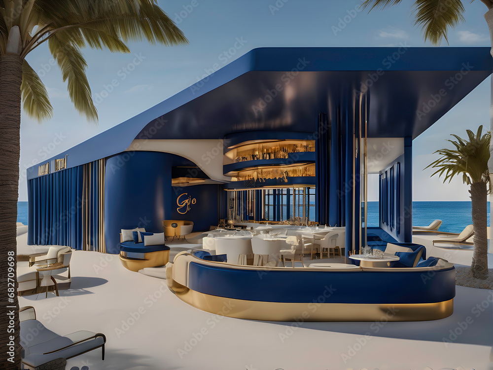 Luxury and opulence beach club / beach restaurant / beach bar in a rich ...