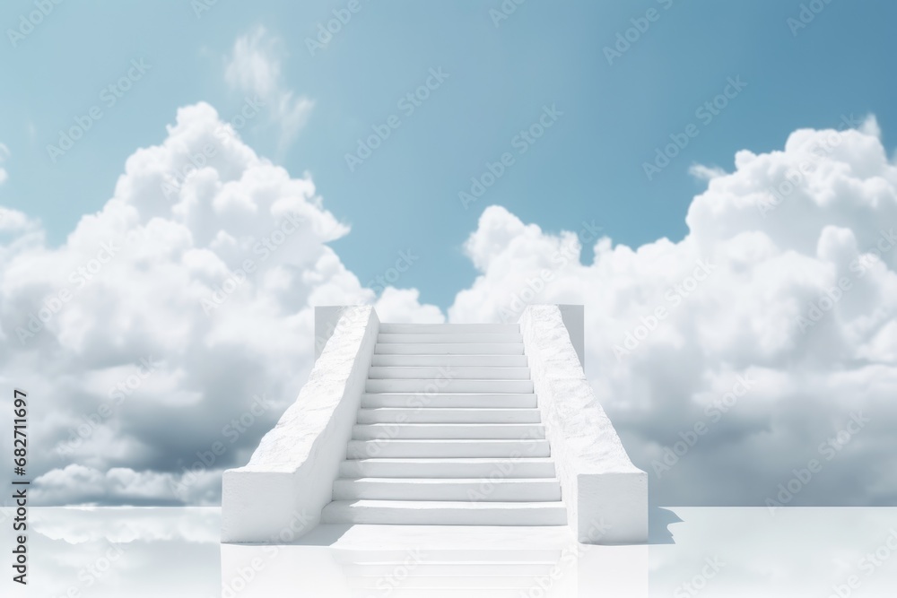 Stairway to Heaven. White stairs in sky clouds. Eternal life of soul ...
