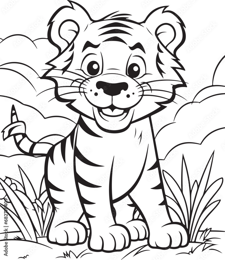 cute hand drawn tiger coloring page illustration Stock Vector | Adobe Stock